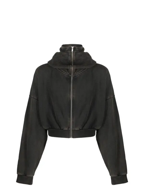 ENTIRE STUDIOS Long Sleeve Cropped Zipped Hoodie - Washed Black