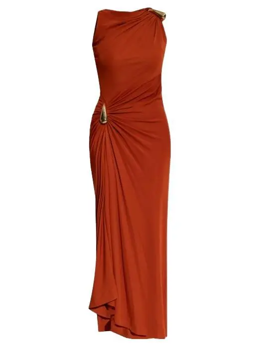 Bottega Veneta Sleeveless Draped Maxi Dress With Asymmetrical Ruffles - Brown
