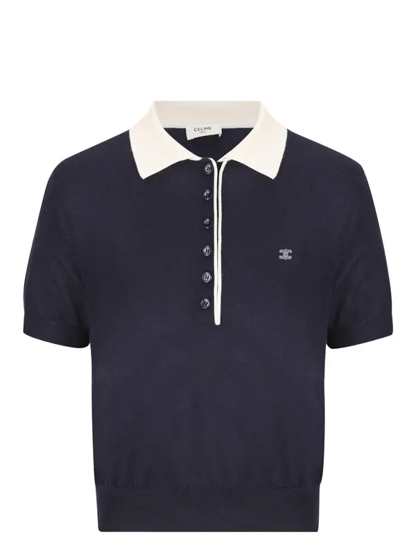 Celine Short Sleeve Cashmere Silk Polo Sweater - Black