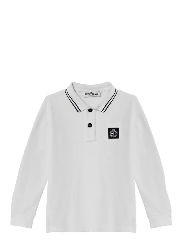 Stone Island Logo Appliqué Long Sleeve Polo Shirt - White