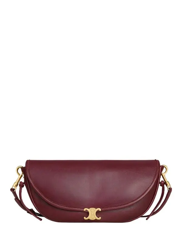 Celine Little Halfmoon Soft Triomphe Bag In Shiny Lambskin - Syrah