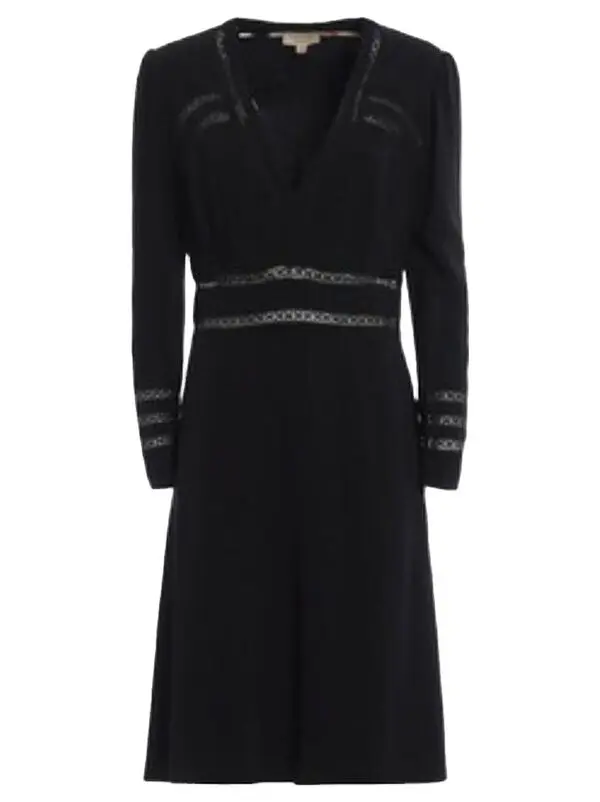 Burberry V-neck Long Sleeve Dress With Pleated Detail - Black