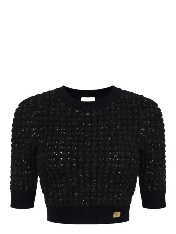 Elisabetta Franchi Sequin Embellished Textured Knit Top - Black