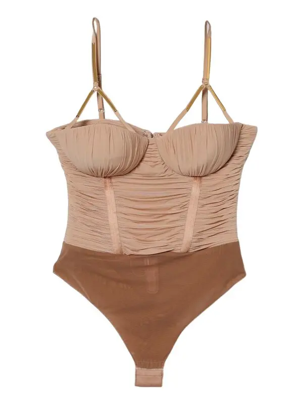 Elisabetta Franchi Jersey Bodysuit With Jewel Embellishments - Nude