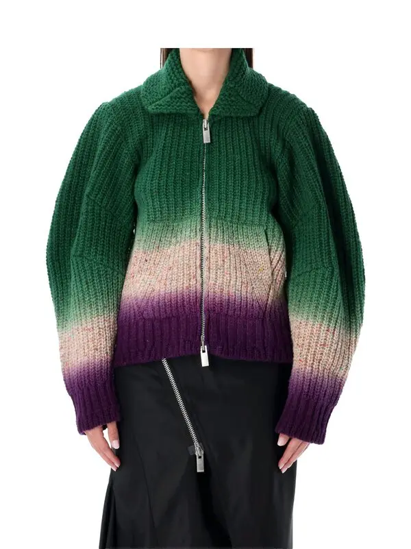 Sacai Gradient Pattern Knitted Bomber Cardigan - Green Multi