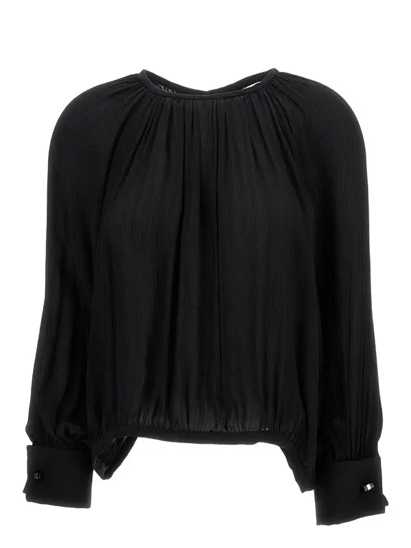 Max Mara Crewneck Long Sleeve Top With Asymmetrical Cut And Buttoned Cuffs - Black