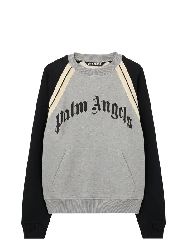 Palm Angels Curved Logo Raglan Sweatshirt - Gray Blend-black
