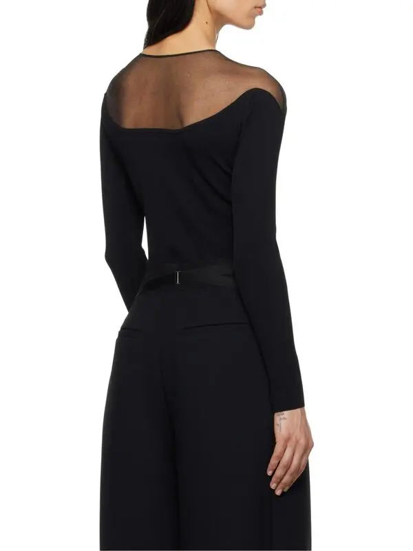 MUGLER Sheer Panelled Bodysuit - Black