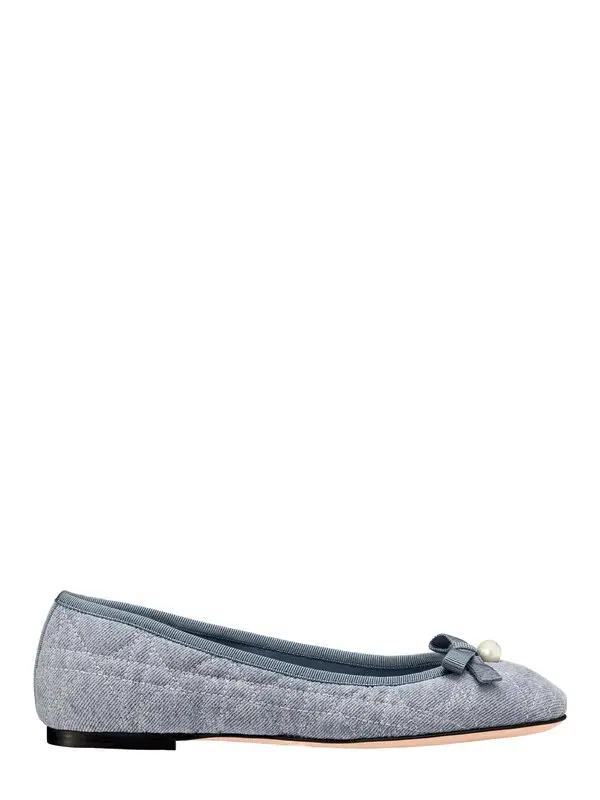 Dior Quilted Ballet Flats With Pearl Detail - Blue