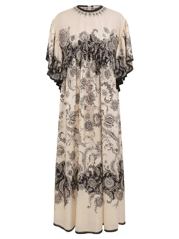 Zimmermann Rhiannon Maxi Dress With Short Kaftan Sleeves And Gathered Bodice - Cream-black-floral