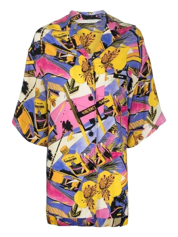 Palm Angels Allover Graphic Printed Oversized Bowling Shirt - Multicolor