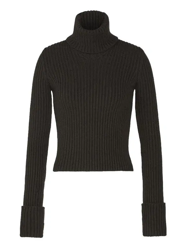 Bottega Veneta Rib Knit Turtleneck Jumper - Dark Chocolate