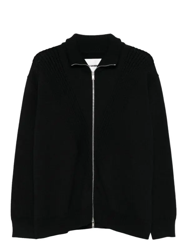 JIL SANDER Zip-up Wool Cardigan - Black