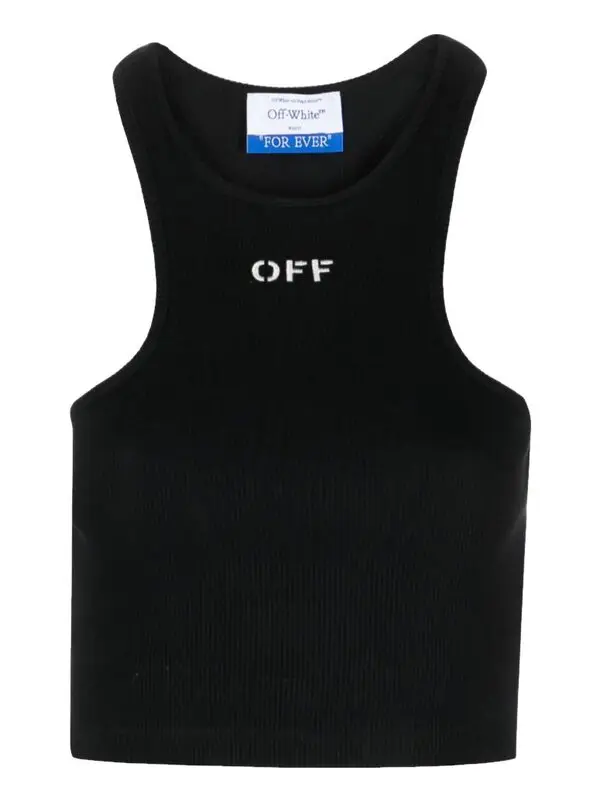 Off-White Off" Logo Cropped Ribbed Tank Top - Black