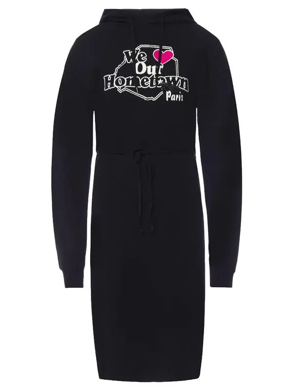 Vetements Oversized Hooded Dress With Drawstring Waist - Black