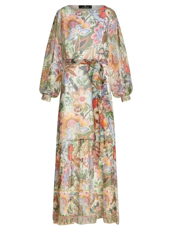 Etro Floral Print Long Sleeve Maxi Dress - Nude