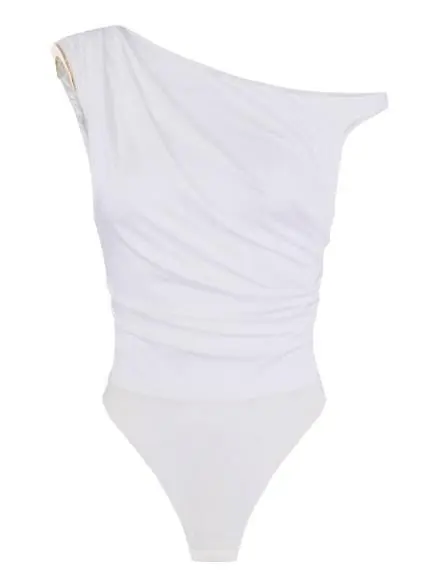 Elisabetta Franchi Draped One-shoulder Bodysuit Top - Ivory