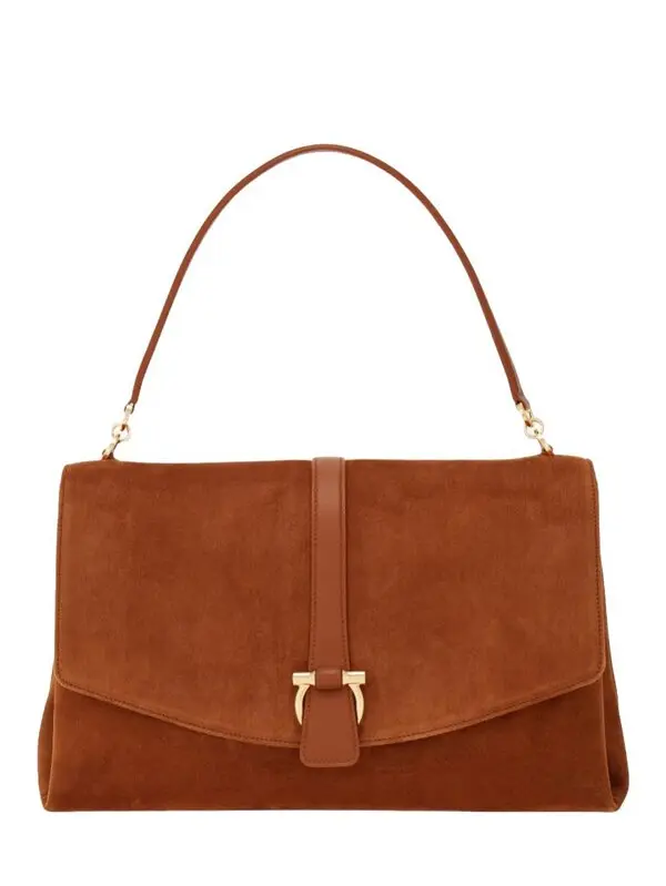 FERRAGAMO Gancini Buckle Shoulder Bag - Natural Color