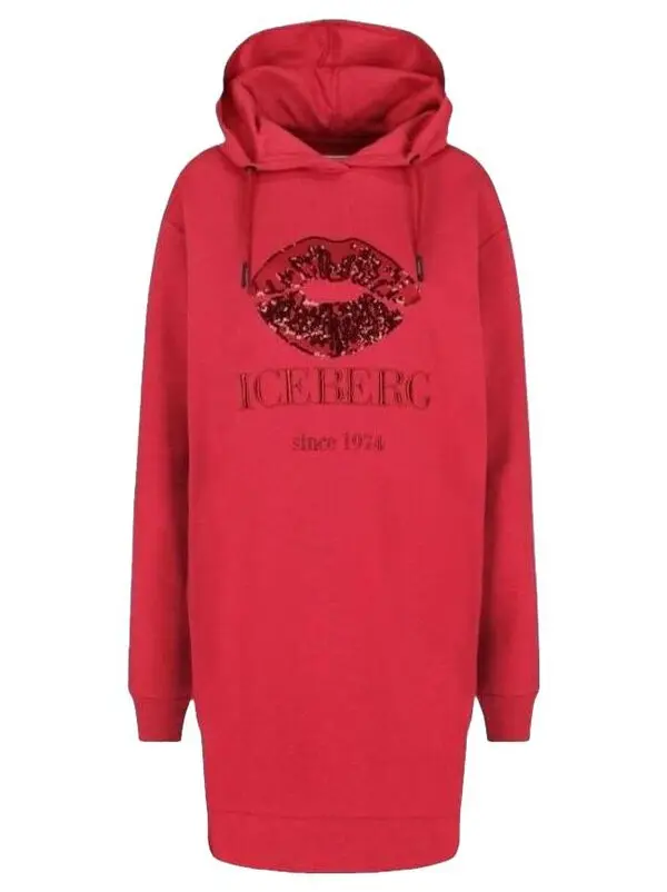 Iceberg Hooded Dress With Sequin Lips - Red