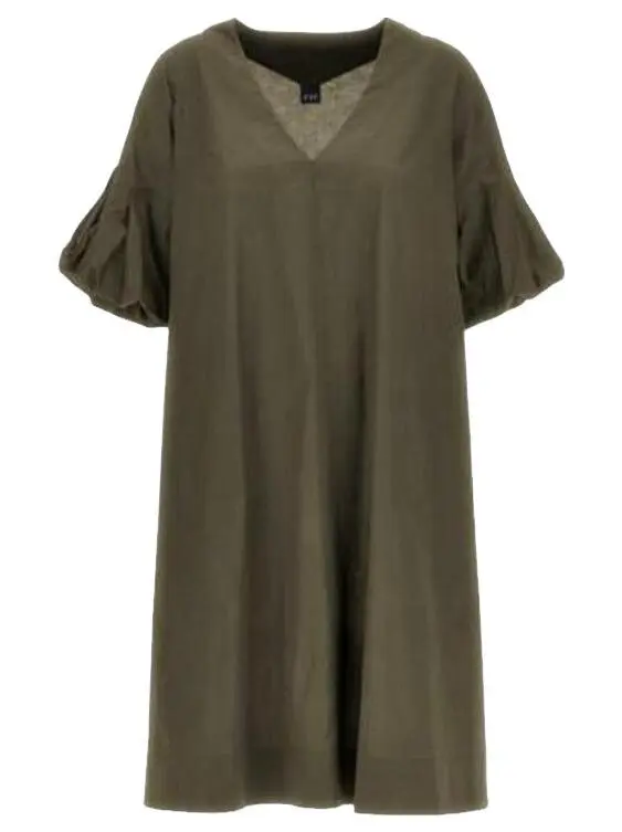 FAY V-neck Cuffed Sleeves Dress - Brown