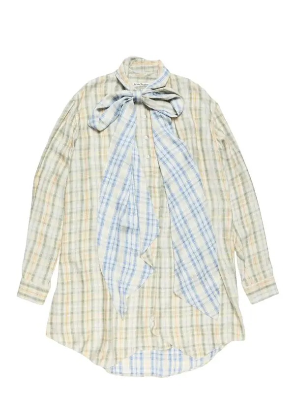 Acne Studios Check Tunic Dress With Scarf Detail - White