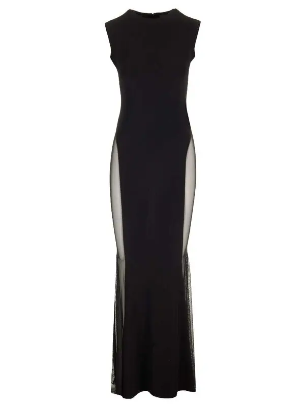 Norma Kamali Sleeveless Fishtail Gown With Translucent Mesh Panels - Black