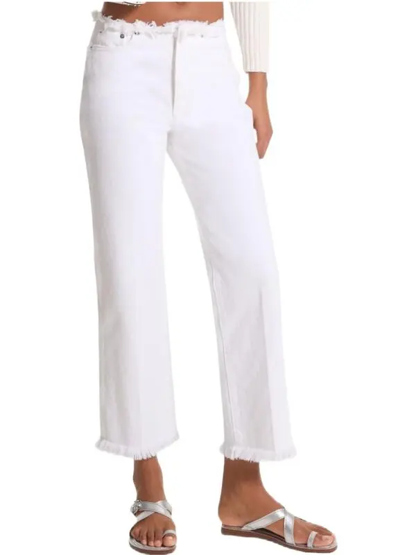 Michael Kors High Waist Frayed Hem Cropped Jeans - White