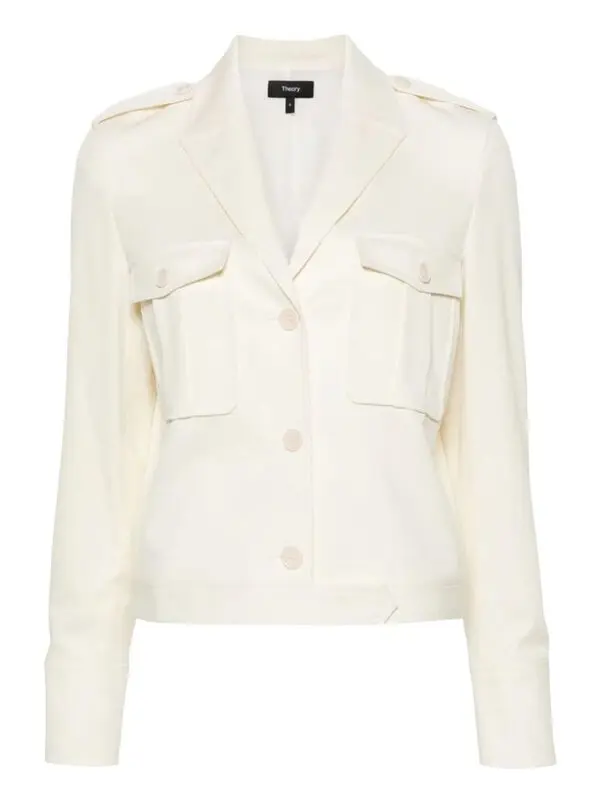 Theory Buttoned Cropped Jacket With Epaulettes And Buckle Cuffs - White
