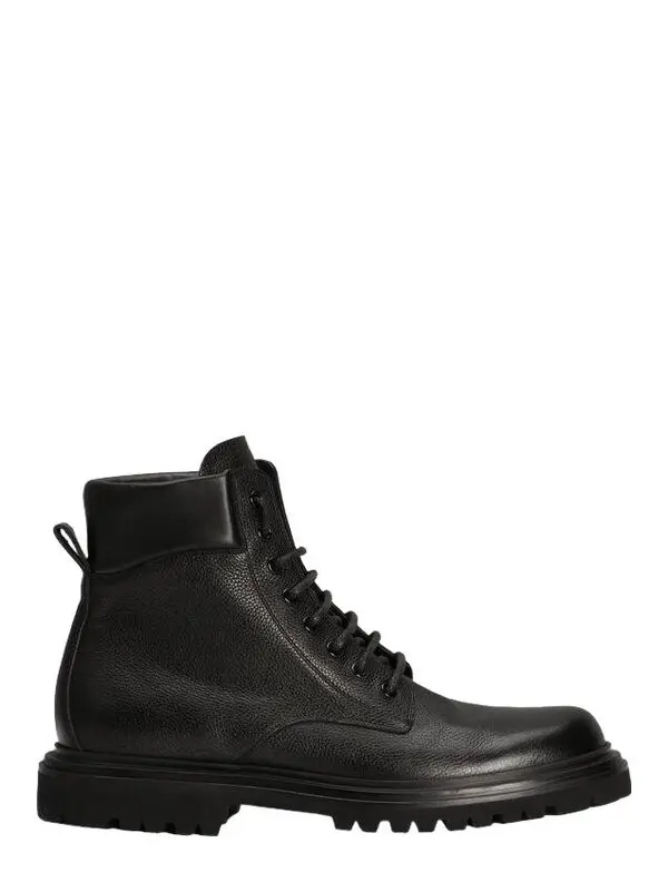 Dolce & Gabbana Logo Debossed Lace-up Ankle Boots - Black
