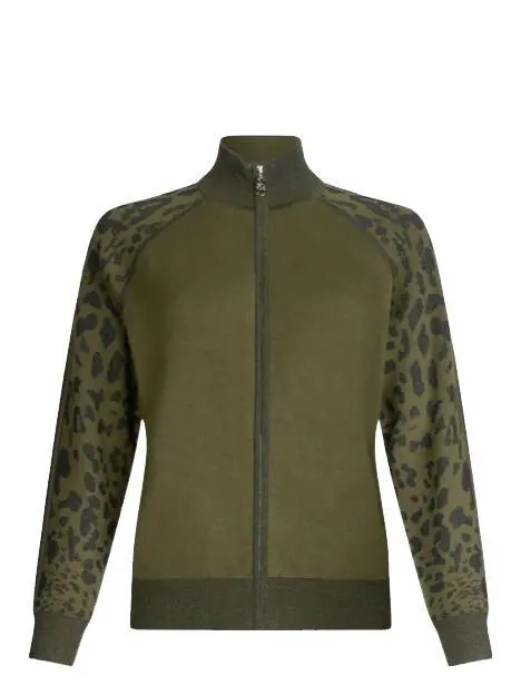 Liu Jo Leopard-print Zip-up Sweater With High Collar And Raglan Sleeves - Green