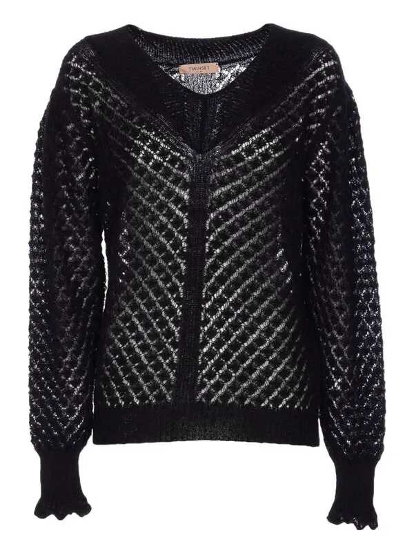 TWINSET Open Design V-neck Long Sleeve Jumper - Black