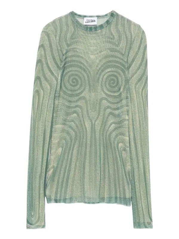 JEAN PAUL GAULTIER Round Neck Long Sleeve Tulle Top - Gray