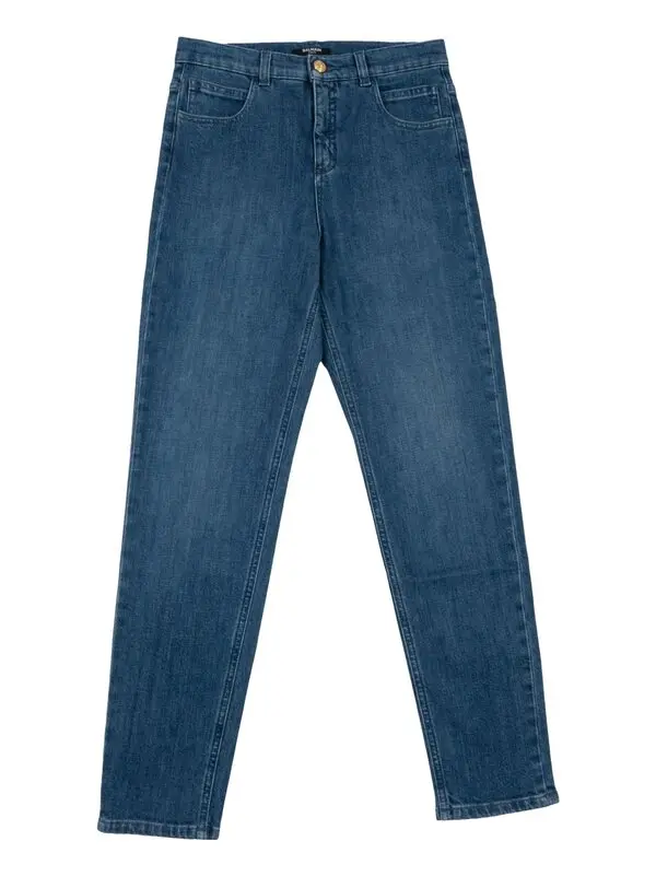 Balmain Embroidered Logo Jeans - Blue