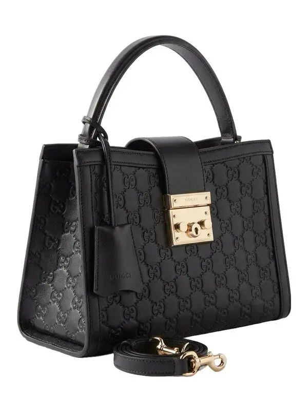 Gucci Padlock Medium Top Handle Bag With Embossed Monogram - Black