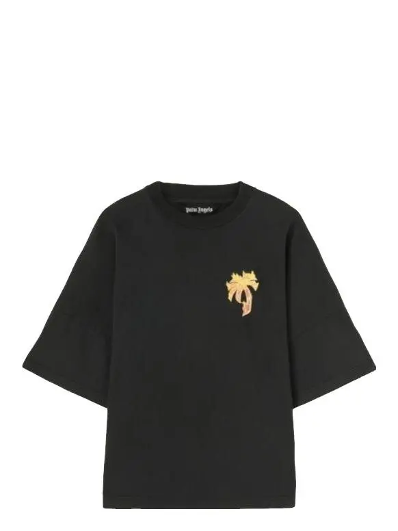 Palm Angels Burning Palm Printed Crewneck T-shirt - Black
