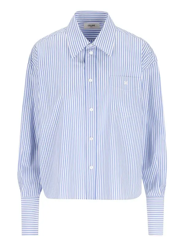 Celine Cropped Striped Cotton Poplin Shirt - Blue