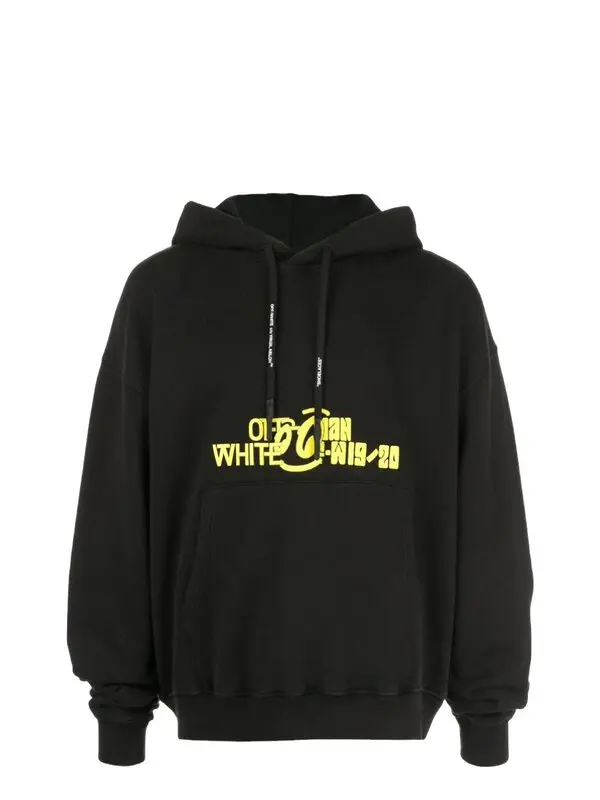 Off-White Logo Print Drawstring Hoodie - Black
