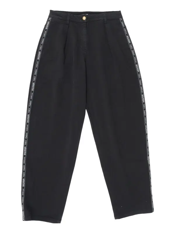 Balmain Pleated Logo-tape Trousers - Black