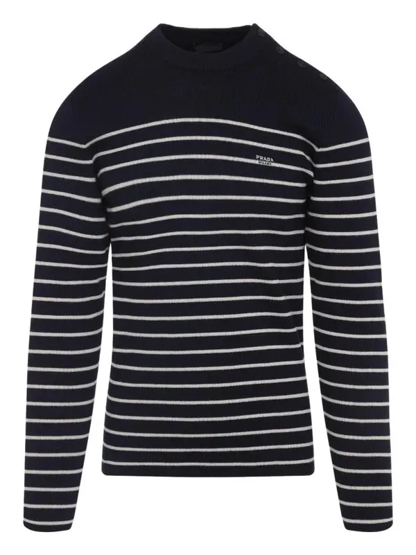Prada Striped Superfine Wool Crew-neck Sweater - Blue