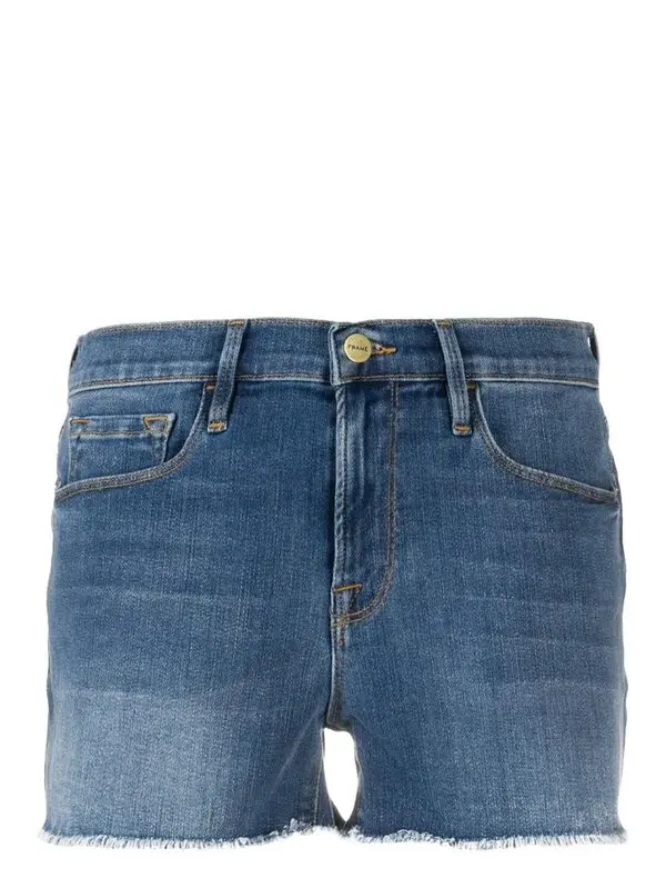FRAME Mid-waist Denim Shorts With Raw Edge Hem - Blue
