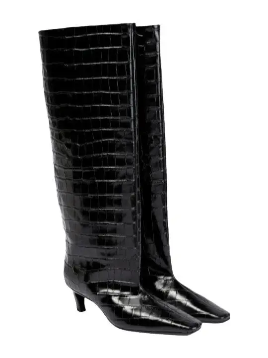 TOTEME Knee-high Leather Boots With Embossed Detailing - Black