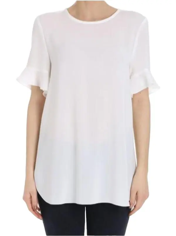 Max Mara Logo Blouse With Round Neck And Flared Sleeves - White