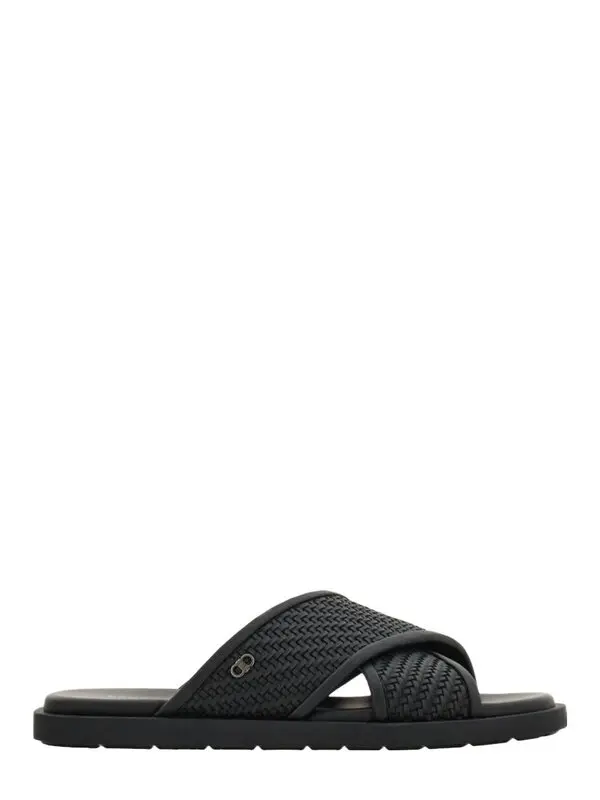 FERRAGAMO Gancini Woven Leather Sandals - Black