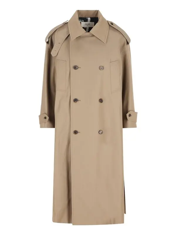 Celine Trench Coat In Cotton And Wool Gabardine - Camel