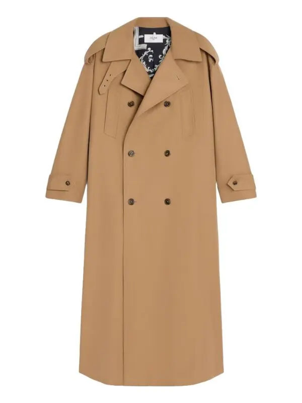 Celine Trench Coat In Cotton And Wool Gabardine - Camel