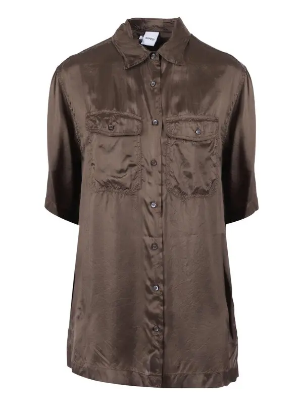 Aspesi Short Sleeve Shirt With Patch Pockets - Brown