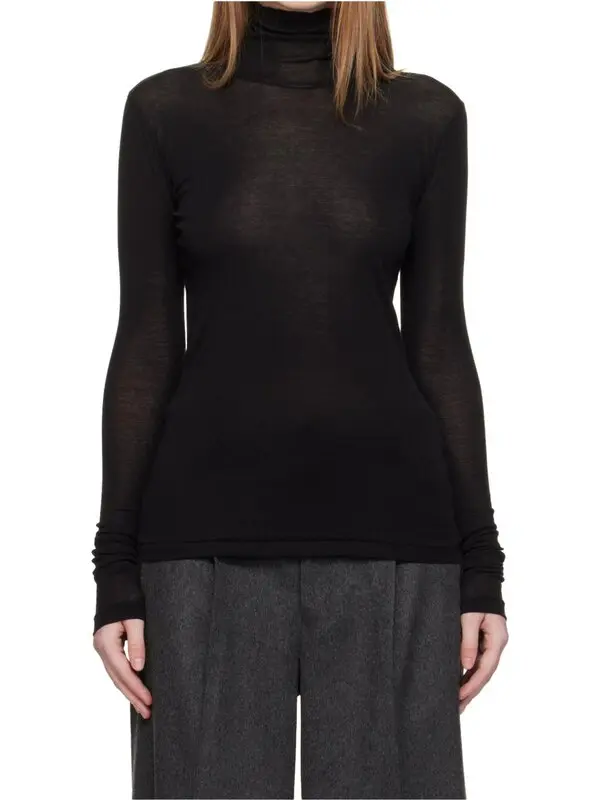 Auralee Semi-transparent High-neck T-shirt - Black