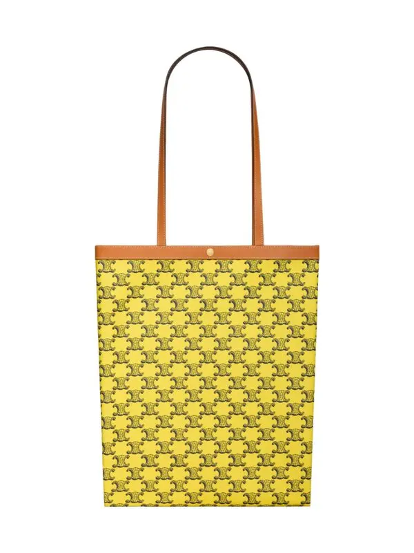 Celine Medium Flat Shopper In Triomphe Canvas - Yellow/navy Blue