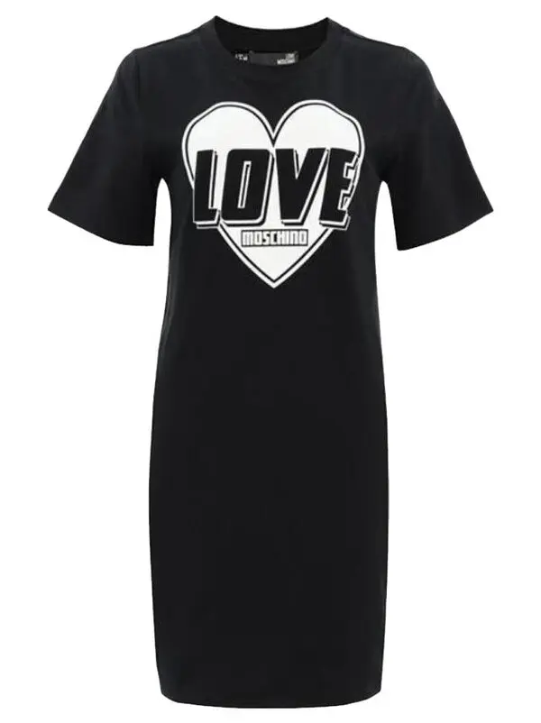 Moschino Print Round Neck Short Sleeve Dress - Black
