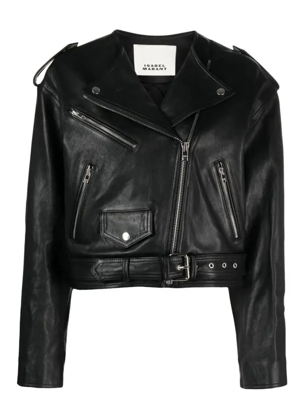 Isabel Marant Étoile Cropped Leather Moto Jacket - Black
